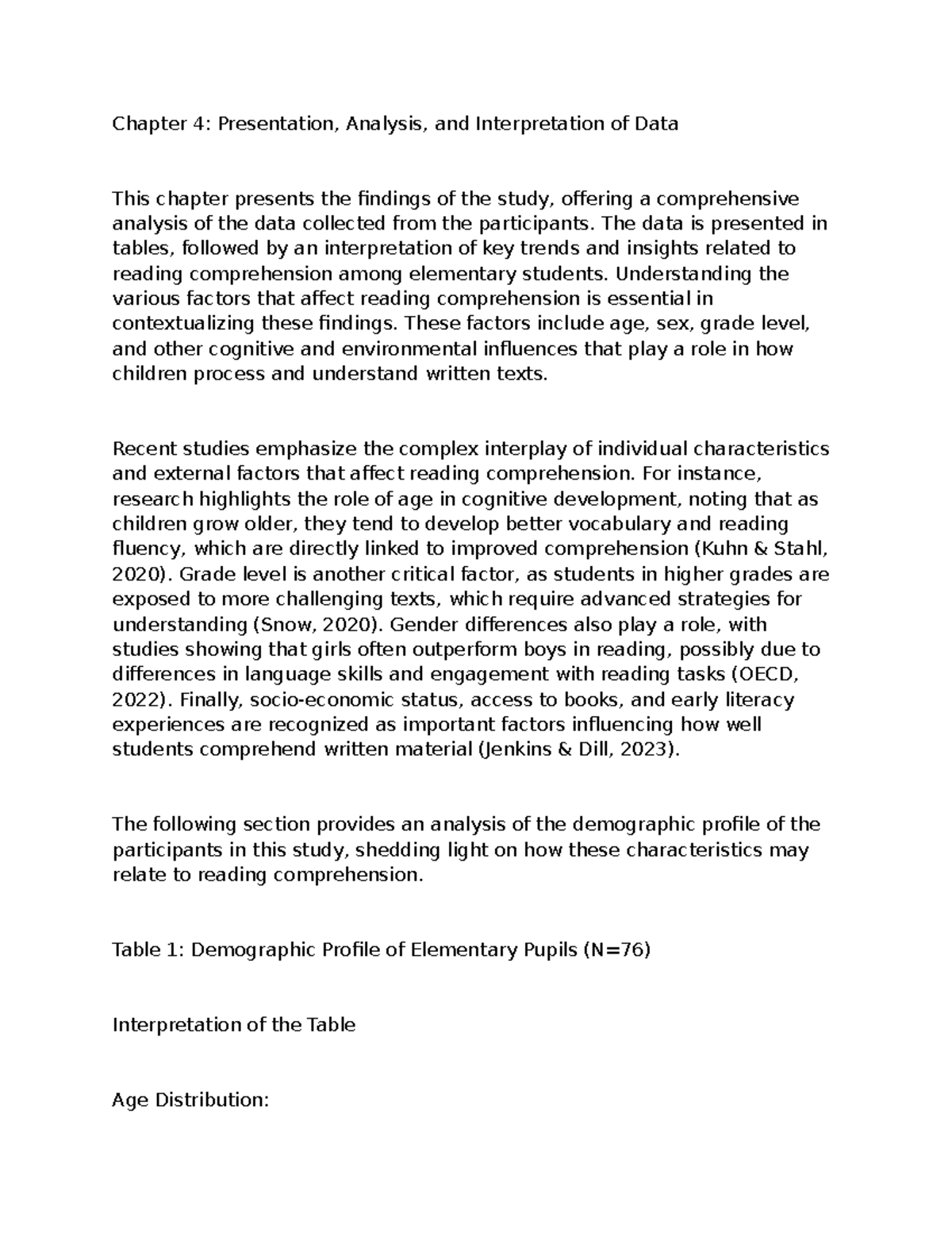 Chapter 4: Data Presentation, Analysis & Interpretation Insights - Studocu