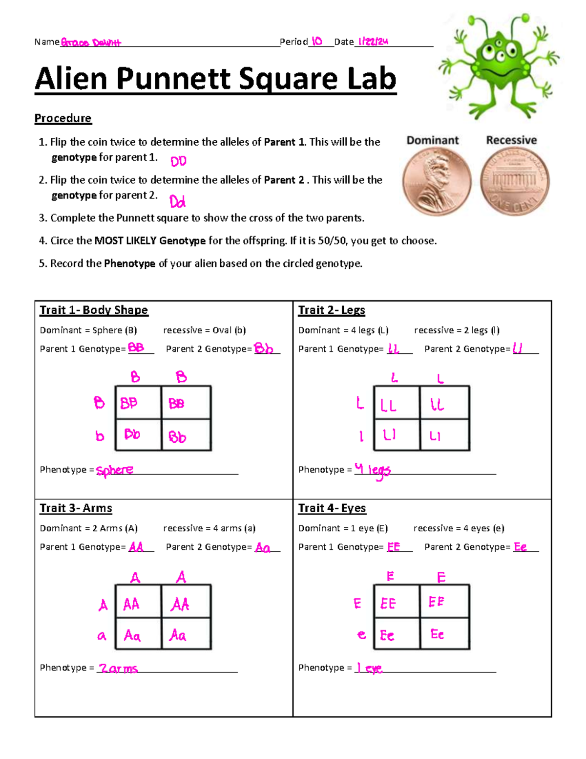 Punnett Square Examples With Answers