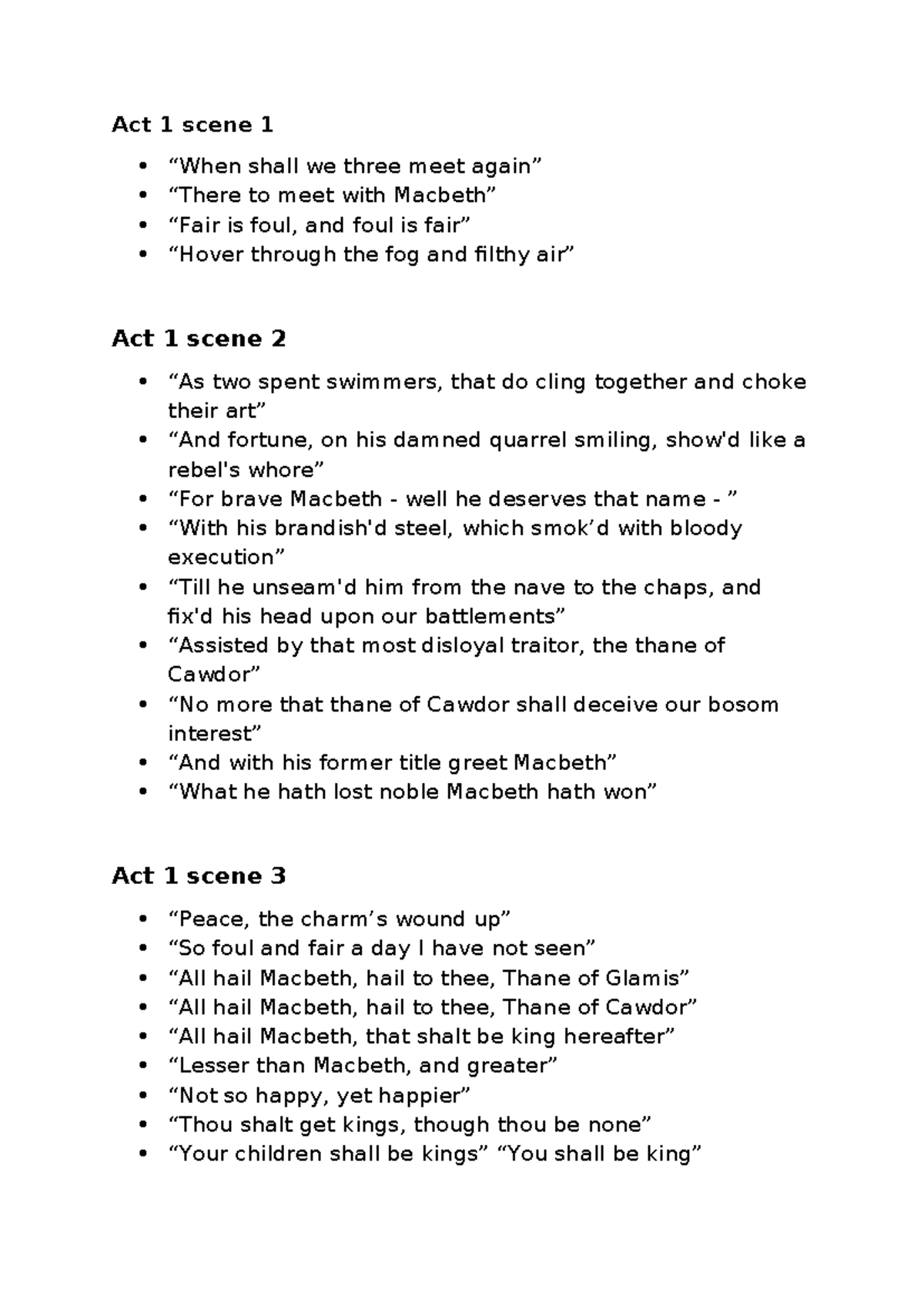 Quotes from Macbeth: Key Passages from Act 1 Analysis - Studocu