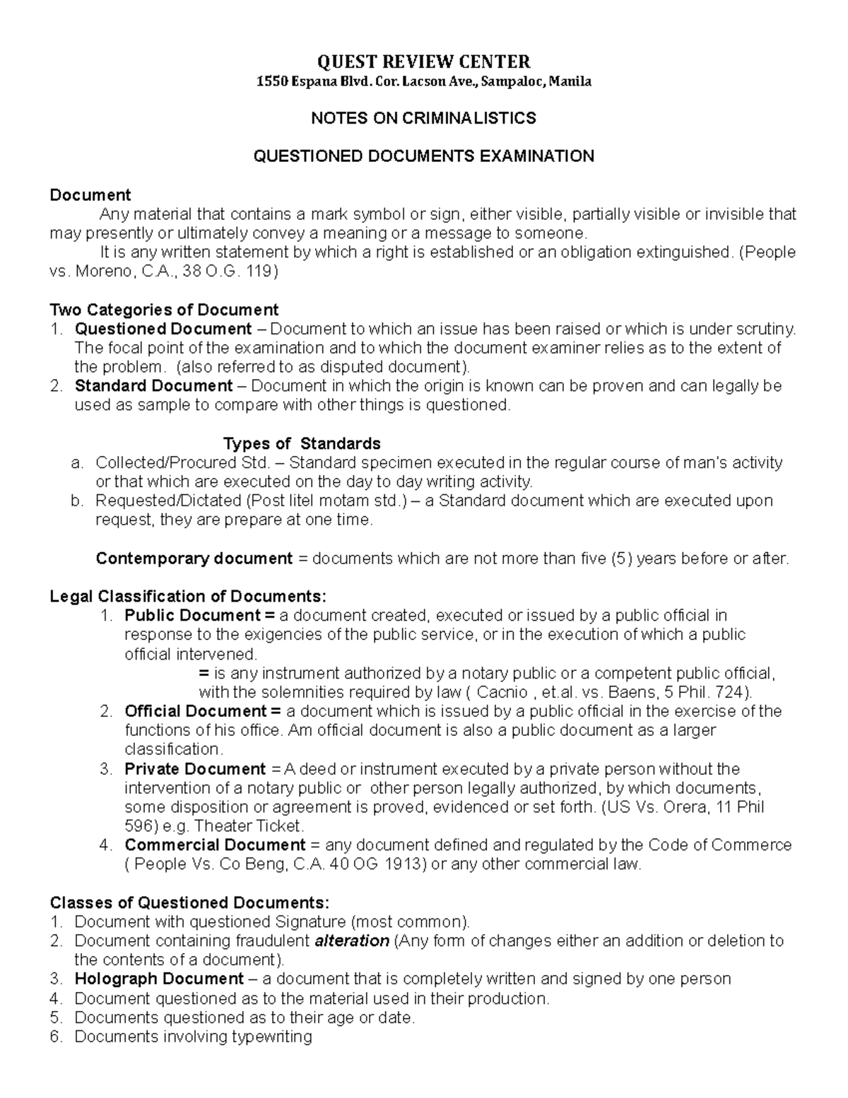 Criminalistics 4: Exploring Questioned Documents Examination Techniques - Studocu