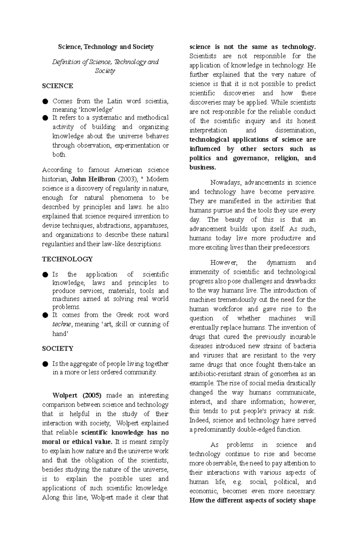 STS Module 1-2 - sts - MODULE 1 1 INTRODUCTION TO SCIENCE, TECHNOLOGY, & SOCIETY Science Latin ...