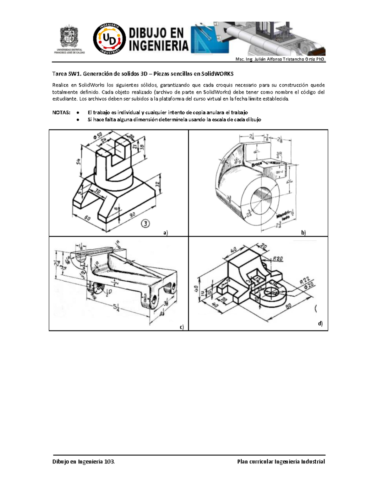 Tarea SW1: Generación de Sólidos 3D en SolidWorks - Piezas Simples ...