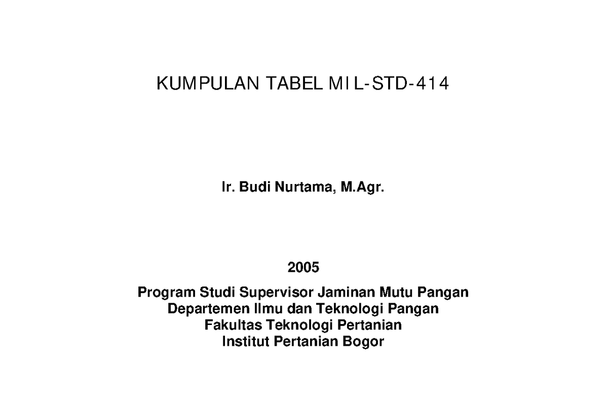 Tabel dan Referensi untuk MIL-STD-414 dalam Jaminan Mutu - Studocu