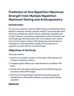 Predicting 1RM Strength from Multiple RM Tests: A Comprehensive Study ...