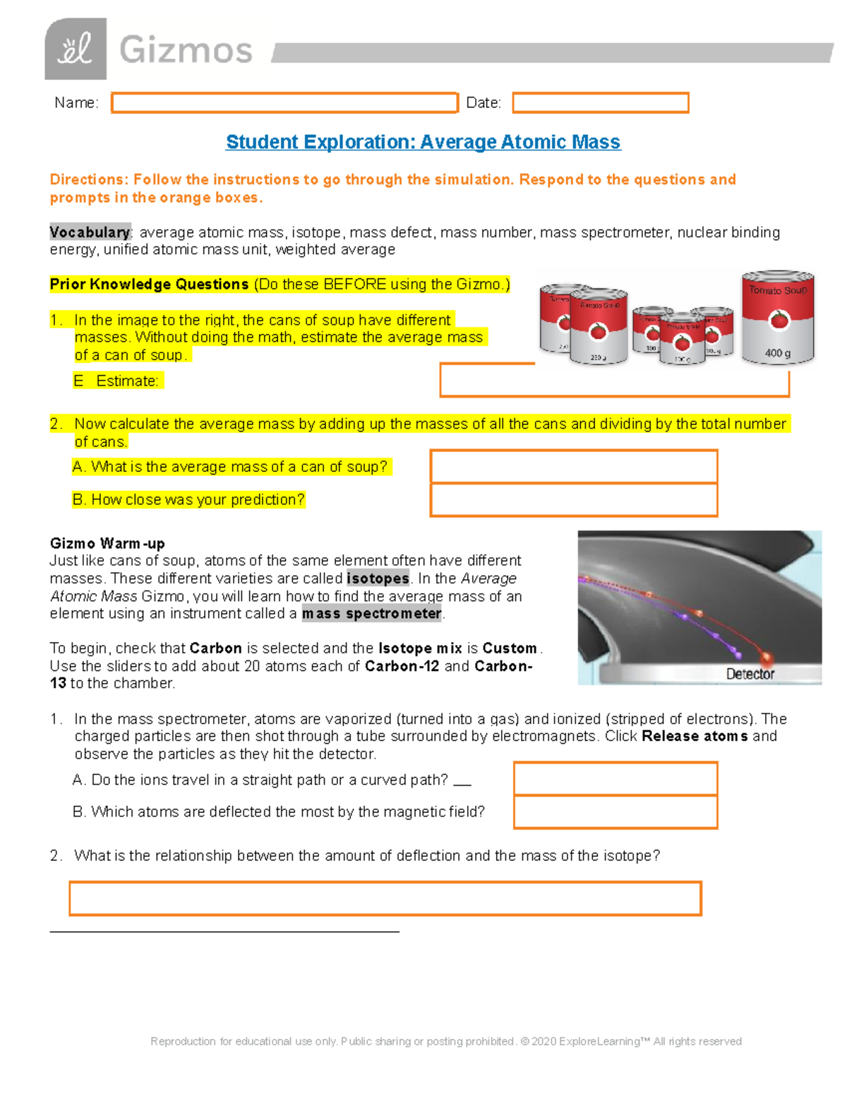 Average Atomic Mass SE - ............ - Name: Date: Student Exploration ...