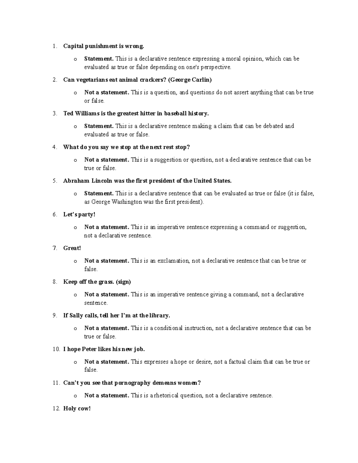 Arguments - Recognizing Statement and non statement - 1. Capital ...
