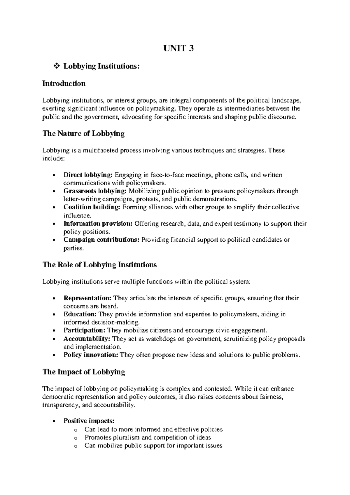 UNIT 3 DGG OMG353: Understanding Lobing Institutions and Their Impact ...