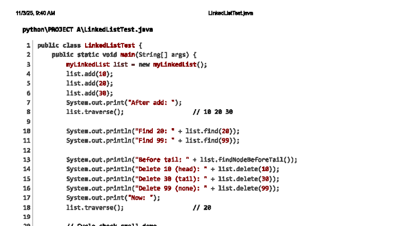 Linked List Test - Java Implementation Notes - Studocu