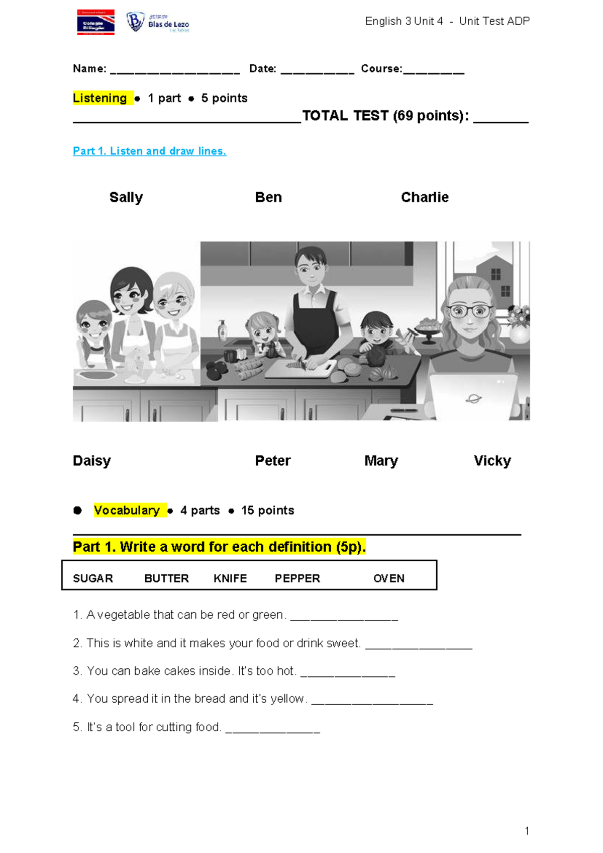 Eng3 U4 Unit Test ADP: Listening, Vocabulary, Grammar & Writing - Studocu