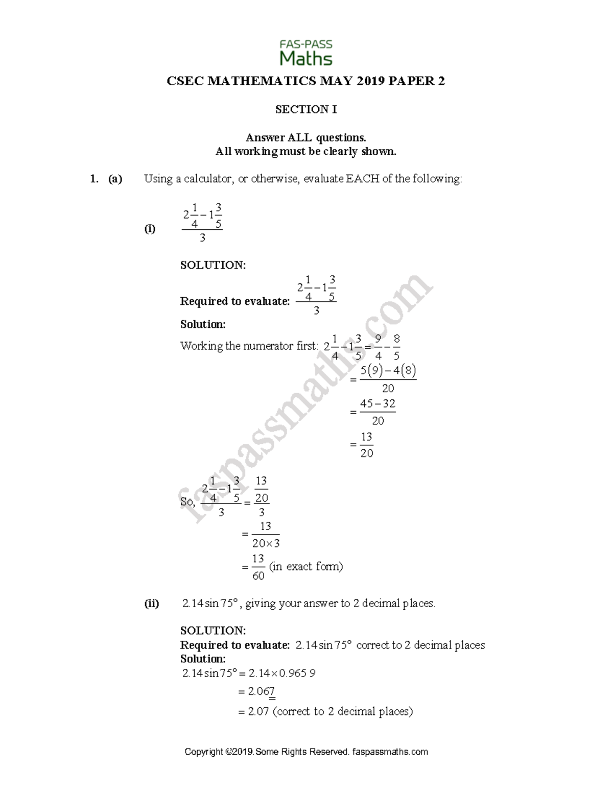 31. CSEC Maths June 2019-1 - CSEC MATHEMATICS MAY 2019 PAPER 2 SECTION ...