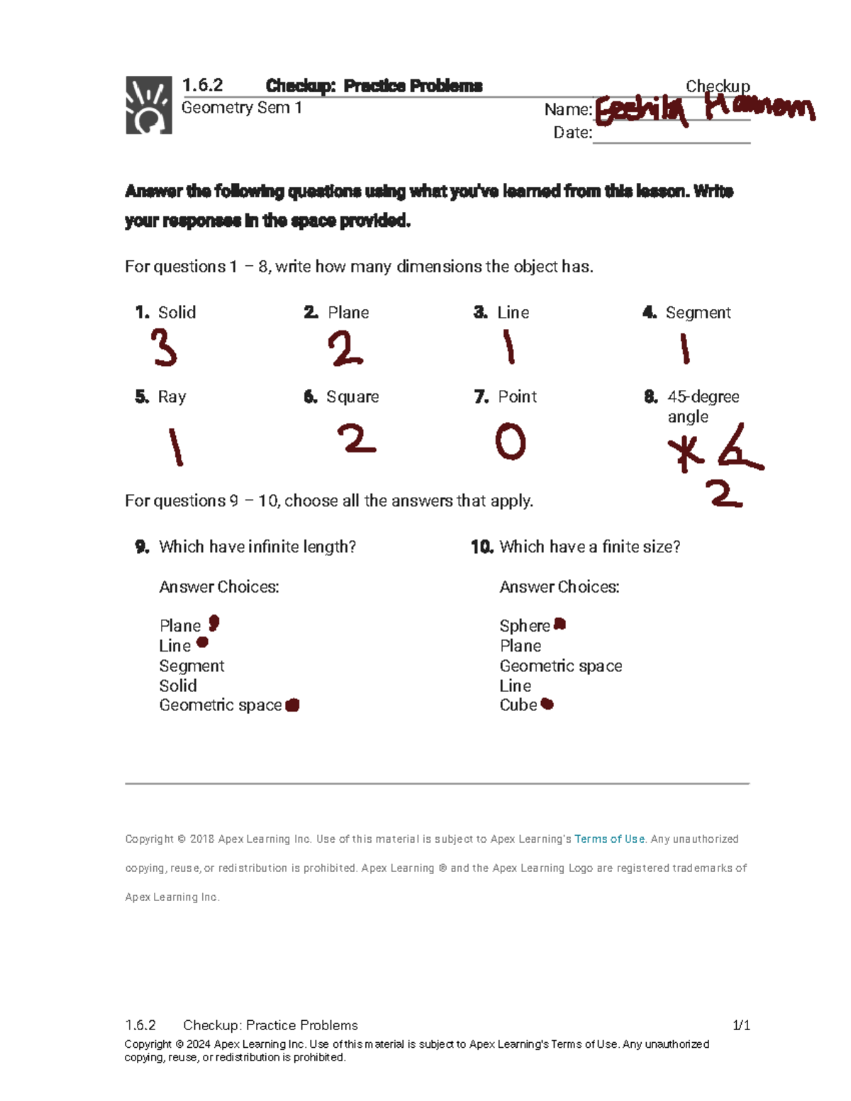 Geometry Sem 1 - Checkup Practice Problems Answers and Solutions - Studocu