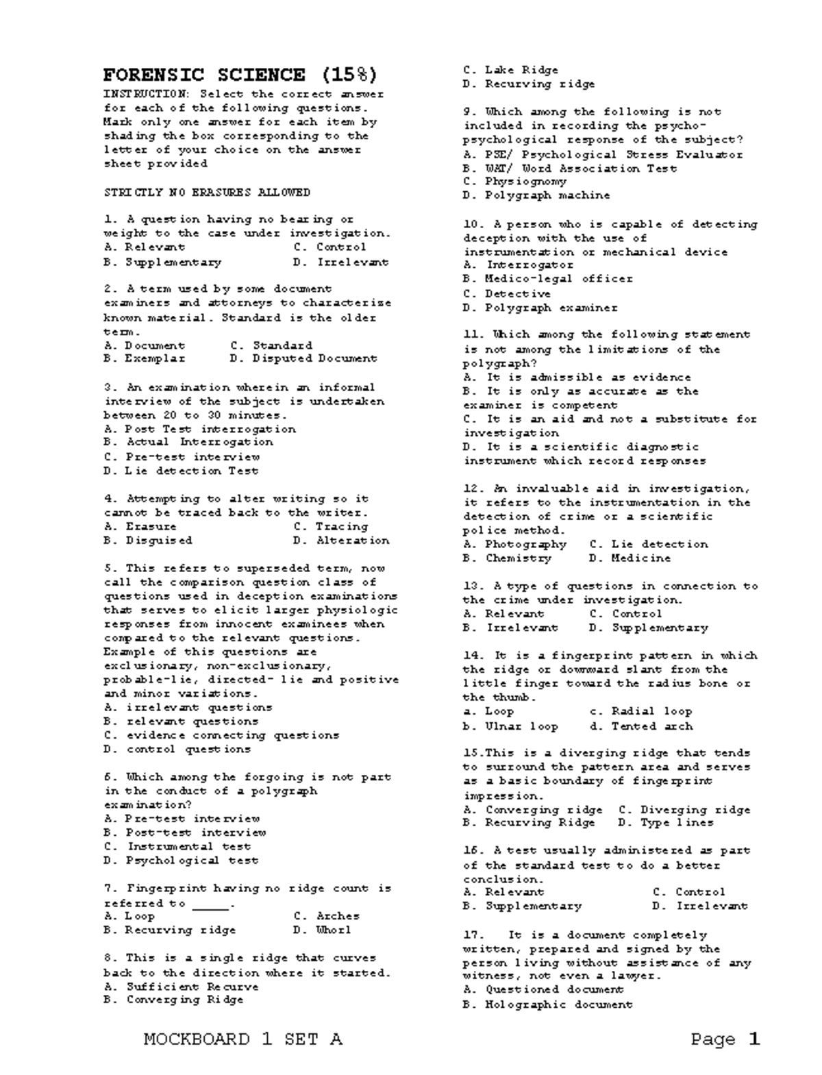 Forensic Mockboard 1: Practice Questions and Answers Guide - Studocu