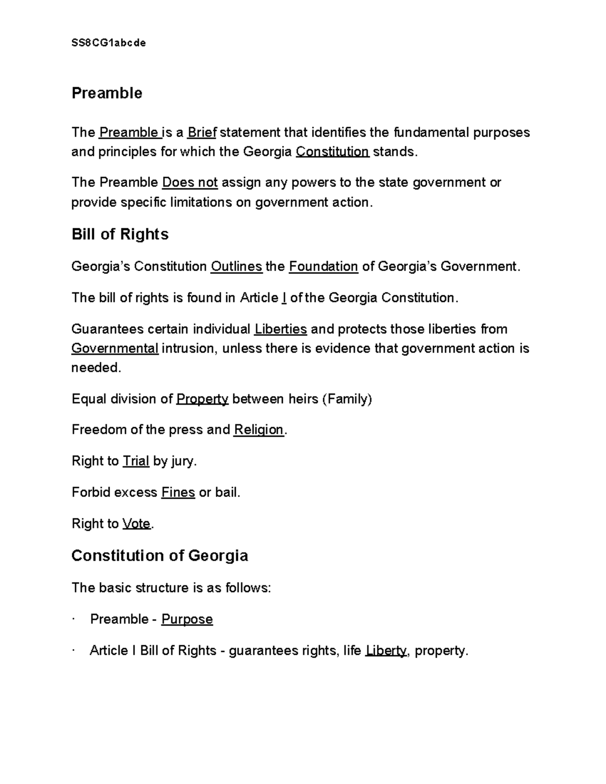 SS8CG1 - Georgia Constitution Guided Notes Overview - Studocu