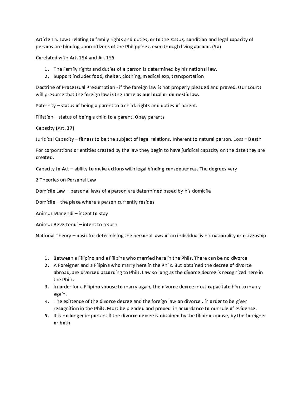 PFR Family Law Notes: Rights, Duties & Juridical Capacity Insights ...