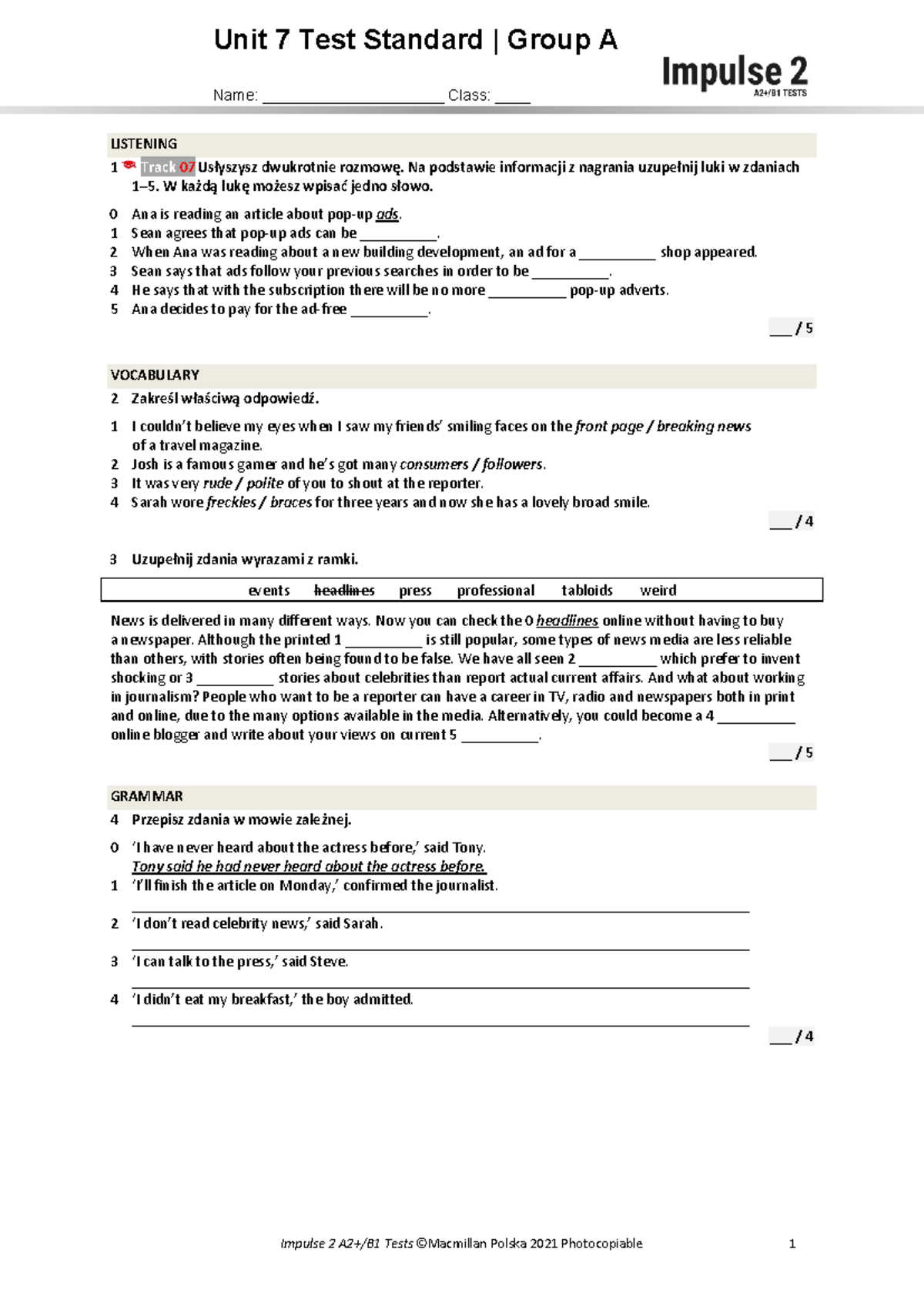 Unit 7 Test Standard A - Test Answers and Review Guide - Studocu
