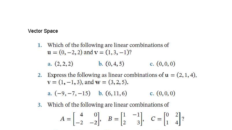 Vector Space 1: Linear Combinations and Dependencies - Studocu