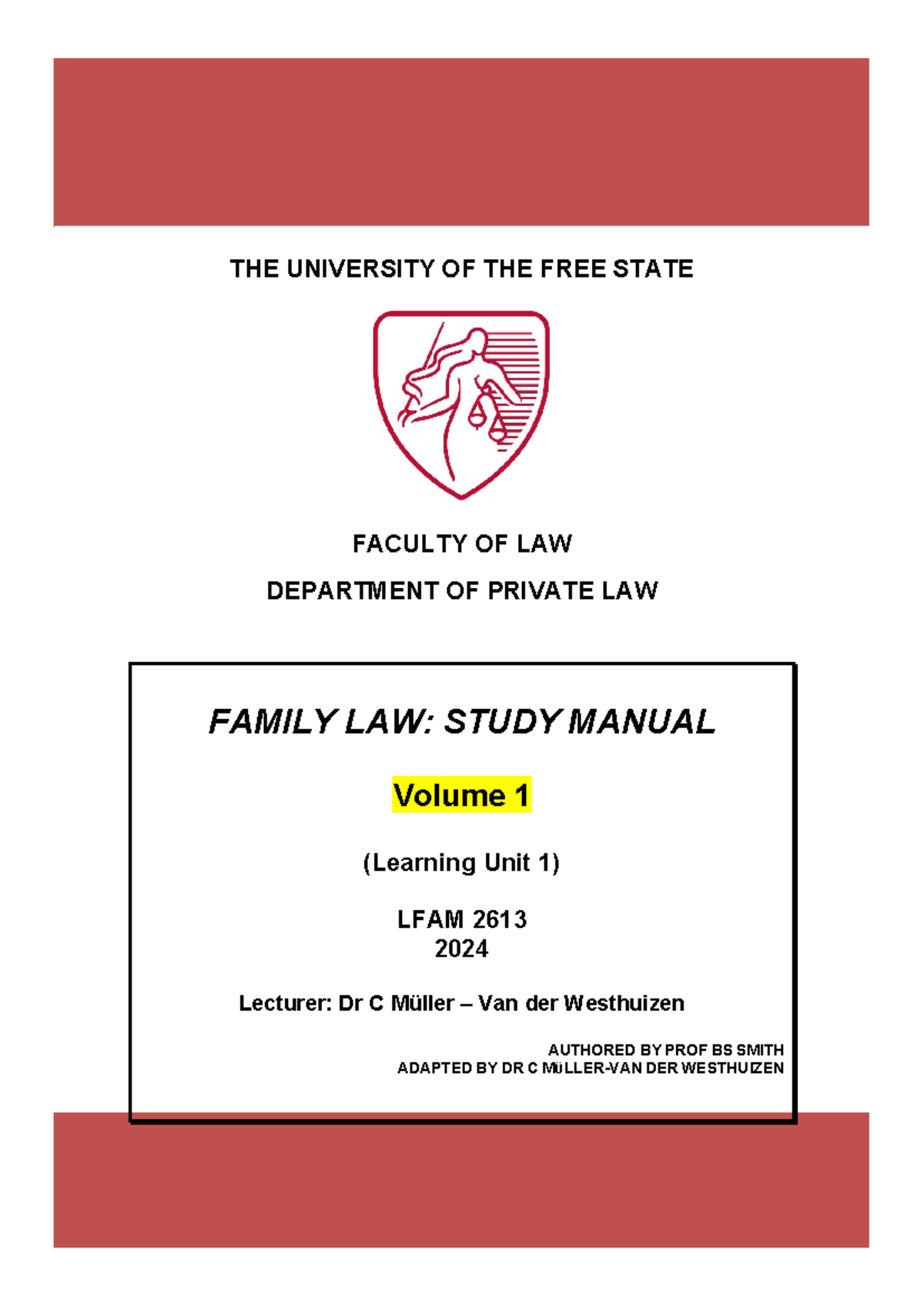 LFAM2613 Family Law Study Manual 2024: Unit 1 Overview and Insights ...