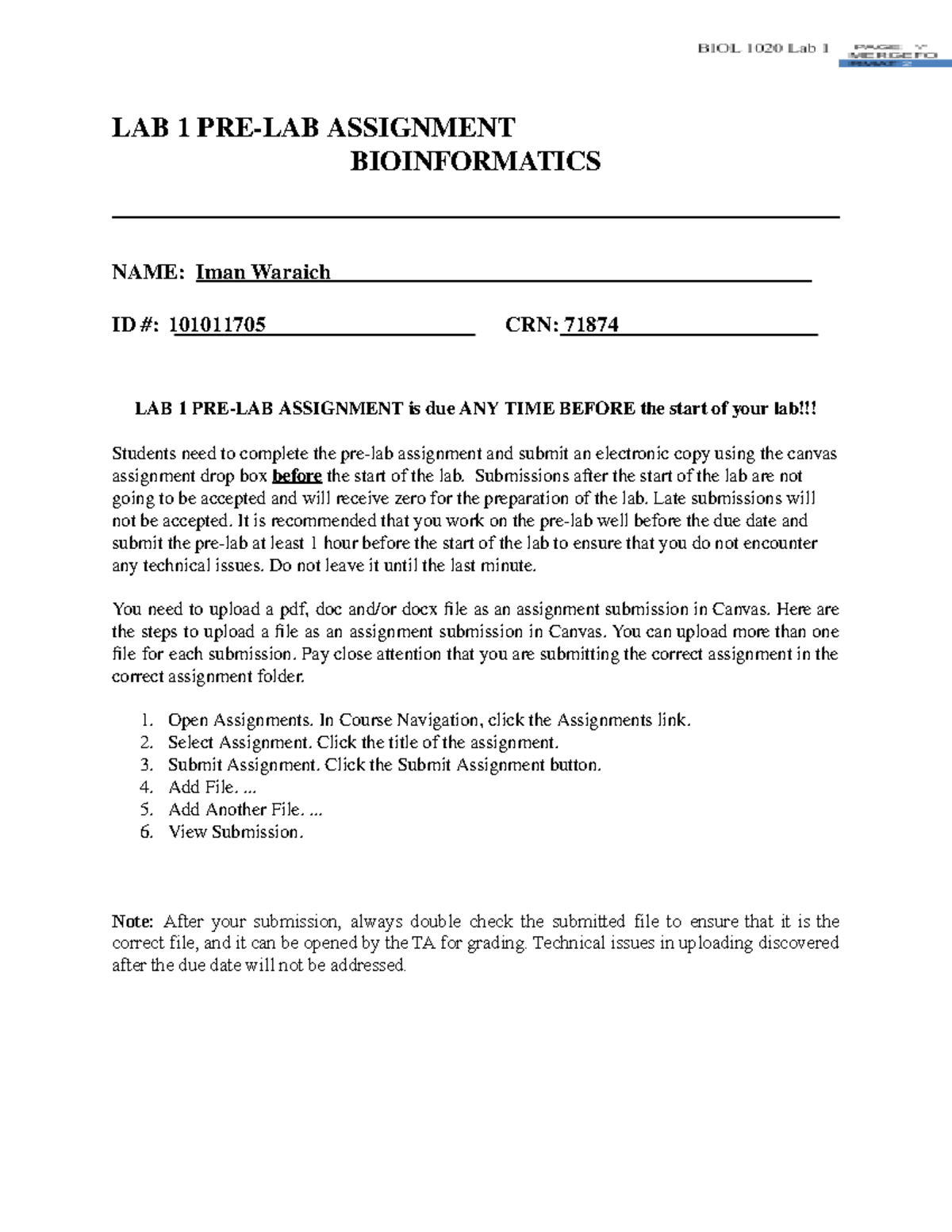 LAB 1 ASSIGNMENT: Bacterial ID & DNA Analysis in Bioinformatics - Studocu