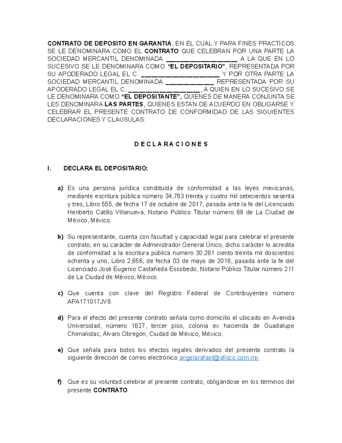 Contrato de Depósito en Garantía - Detalles y Cláusulas Esenciales ...