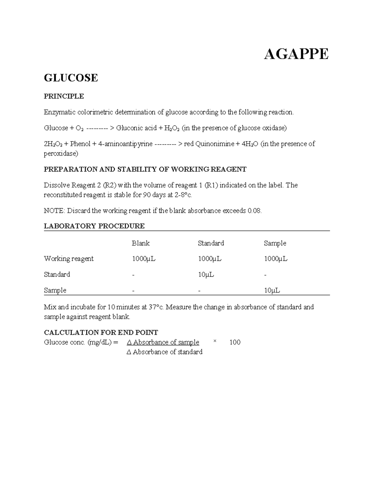 SOP PART 1 - AGAPPE Clinical Biochemistry Tests - Studocu