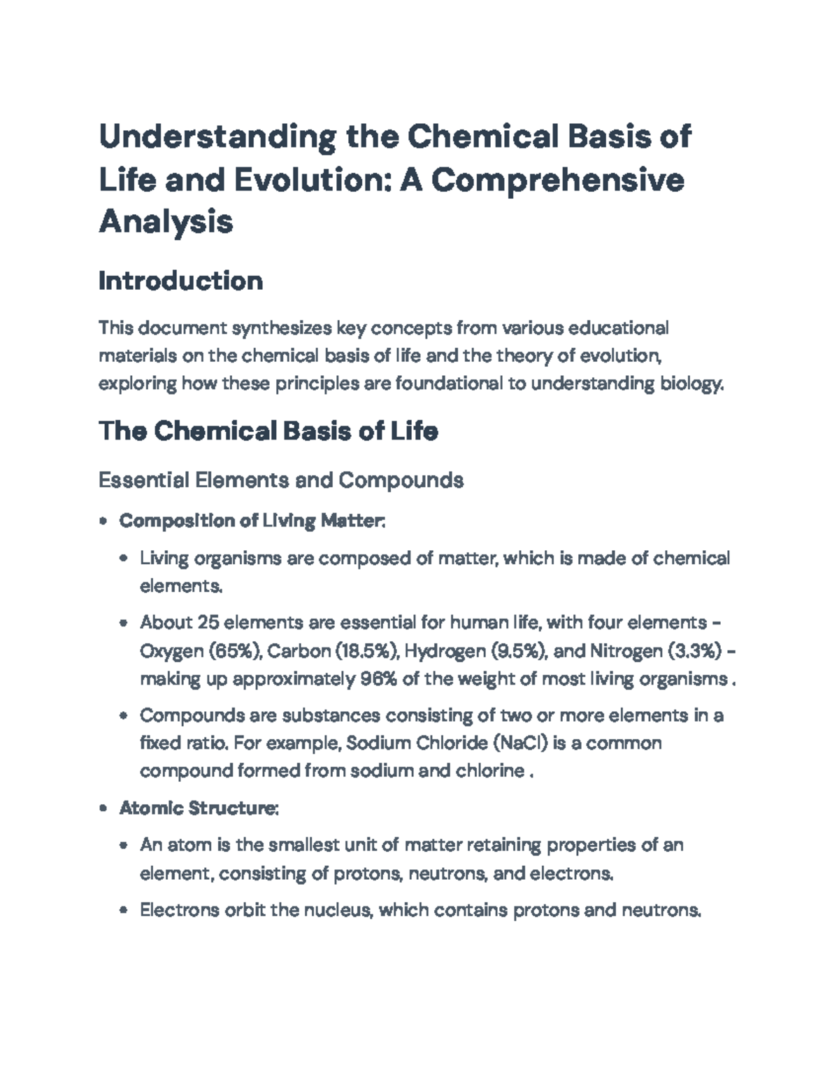 Chemical Basis of Life & Evolution: Comprehensive Overview for Biology ...