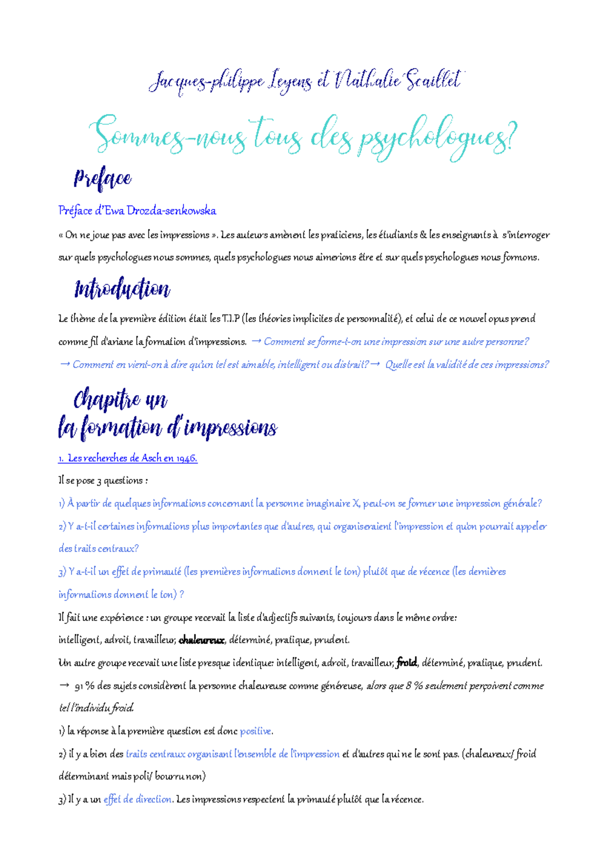 Fiche-Lecture PSY 101: Sommes-Nous Tous Psychologues? - Studocu