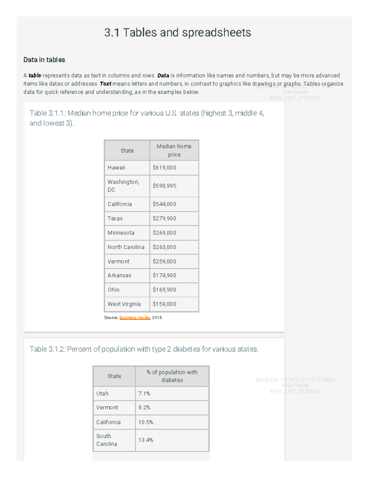 Week 2 - Chapter 3 - Week 2 reading/assignment questions - 3 Tables and ...