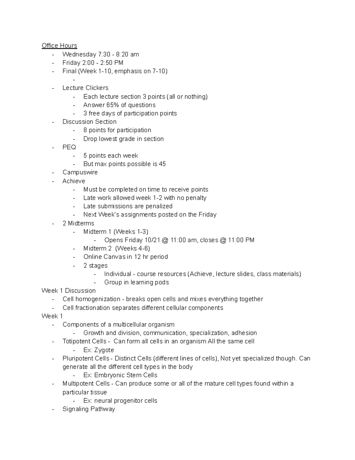 LS 7C - Lecture Notes - Fall 2022 Professor Esdin - Office Hours ...