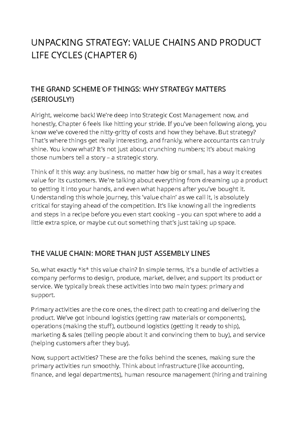Strategic Cost Management (Chapter 6) Review: Value Chains & Life Cycles - Studocu