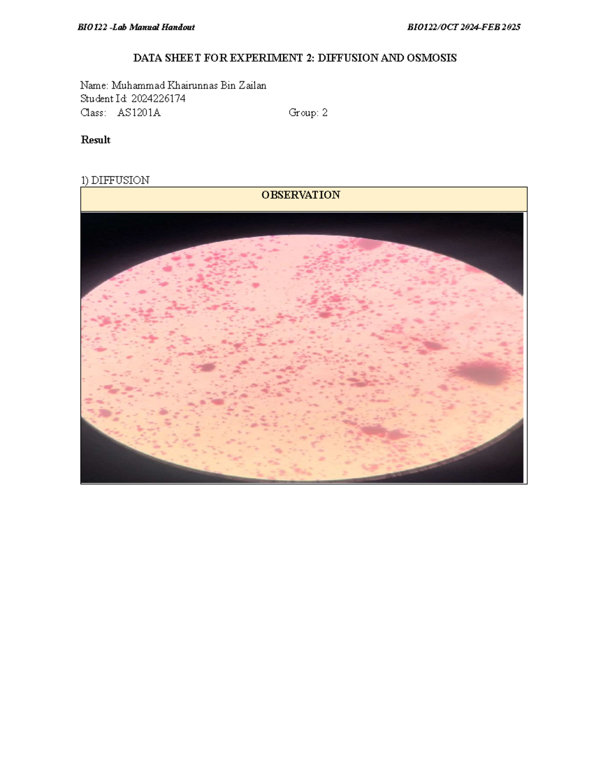 Lab report 2 - .......... - BIO122 -Lab Manual Handout BIO122/OCT 2024 ...