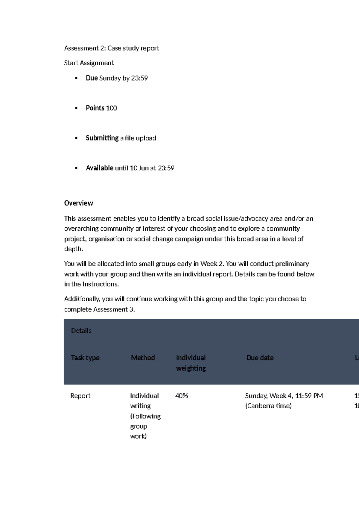 Assessment 2: Case Study Report Guidelines and Instructions - Studocu
