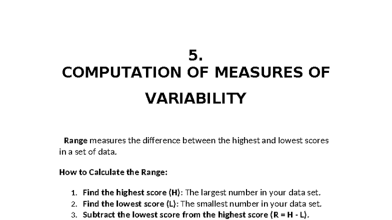 Chapter 5: Computation of Measures of Variability and Deviation - Studocu