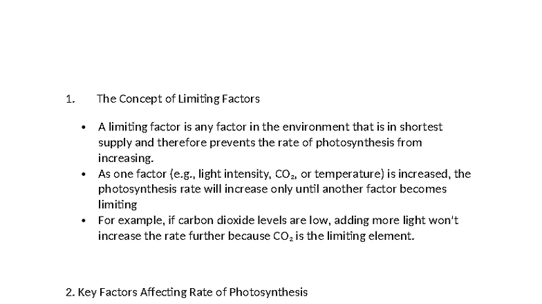 Factors Affecting Photosynthesis: Limiting Factors Explained - Studocu