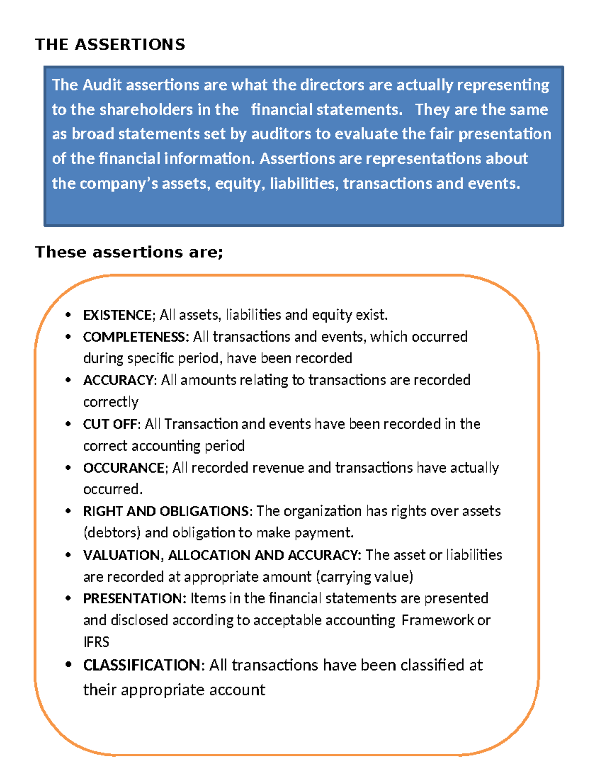 Final Exam - Presentation 5c on Audit Assertions and Their Classes - Studocu