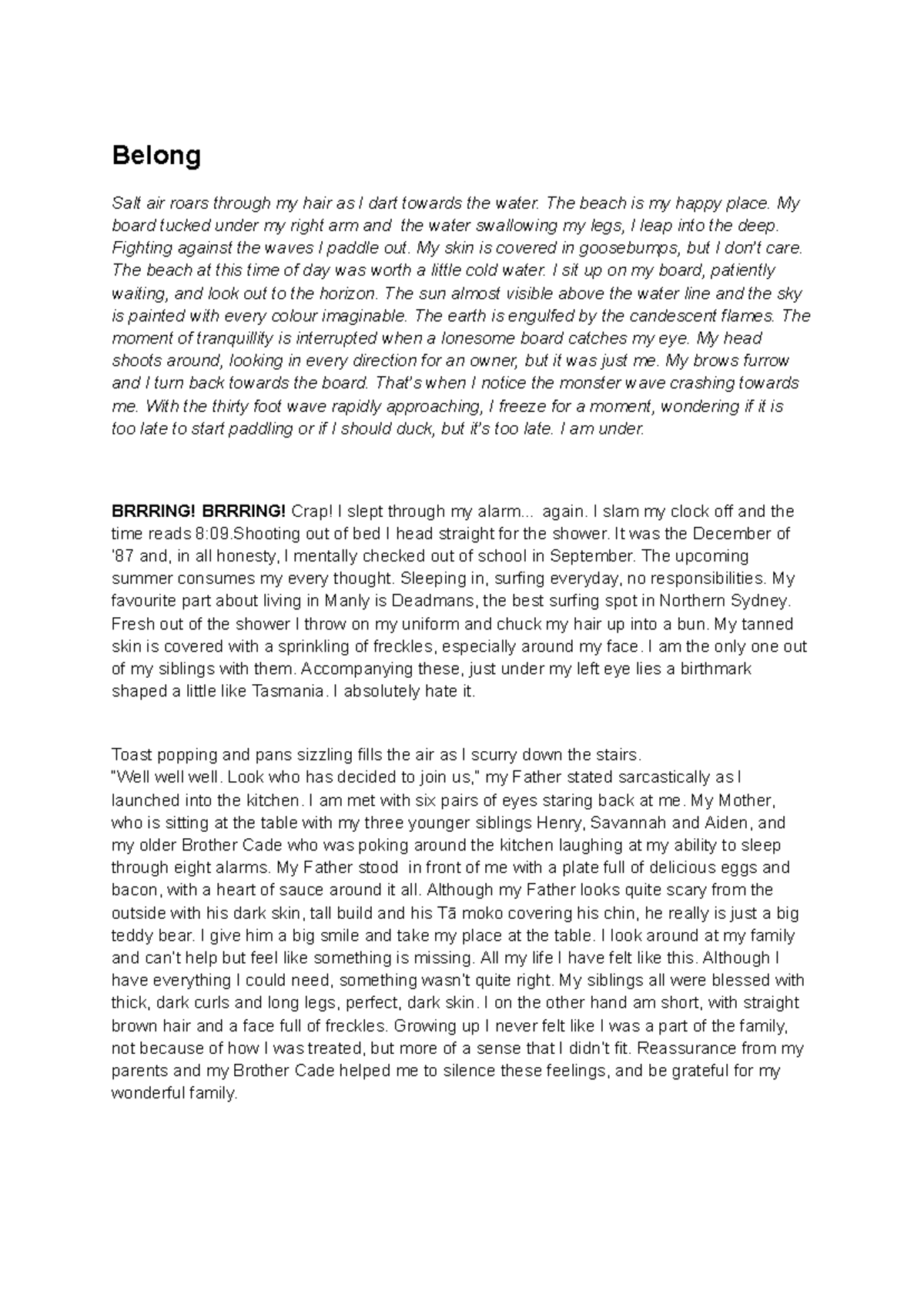 Belong: An English Short Story on Identity and Family Dynamics - Studocu