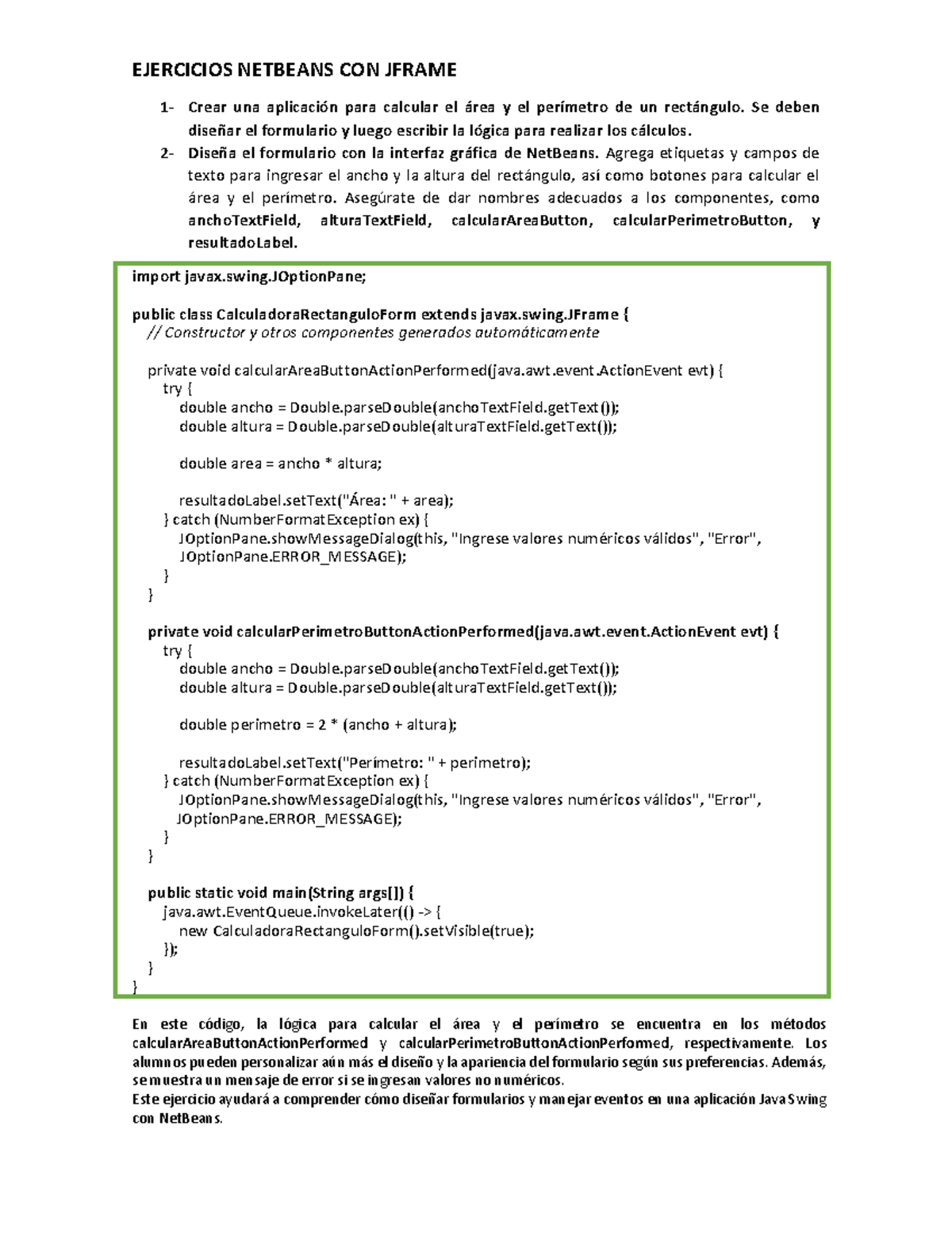 Ejercicios Netbeans CON Jframe - EJERCICIOS NETBEANS CON JFRAME 1 ...