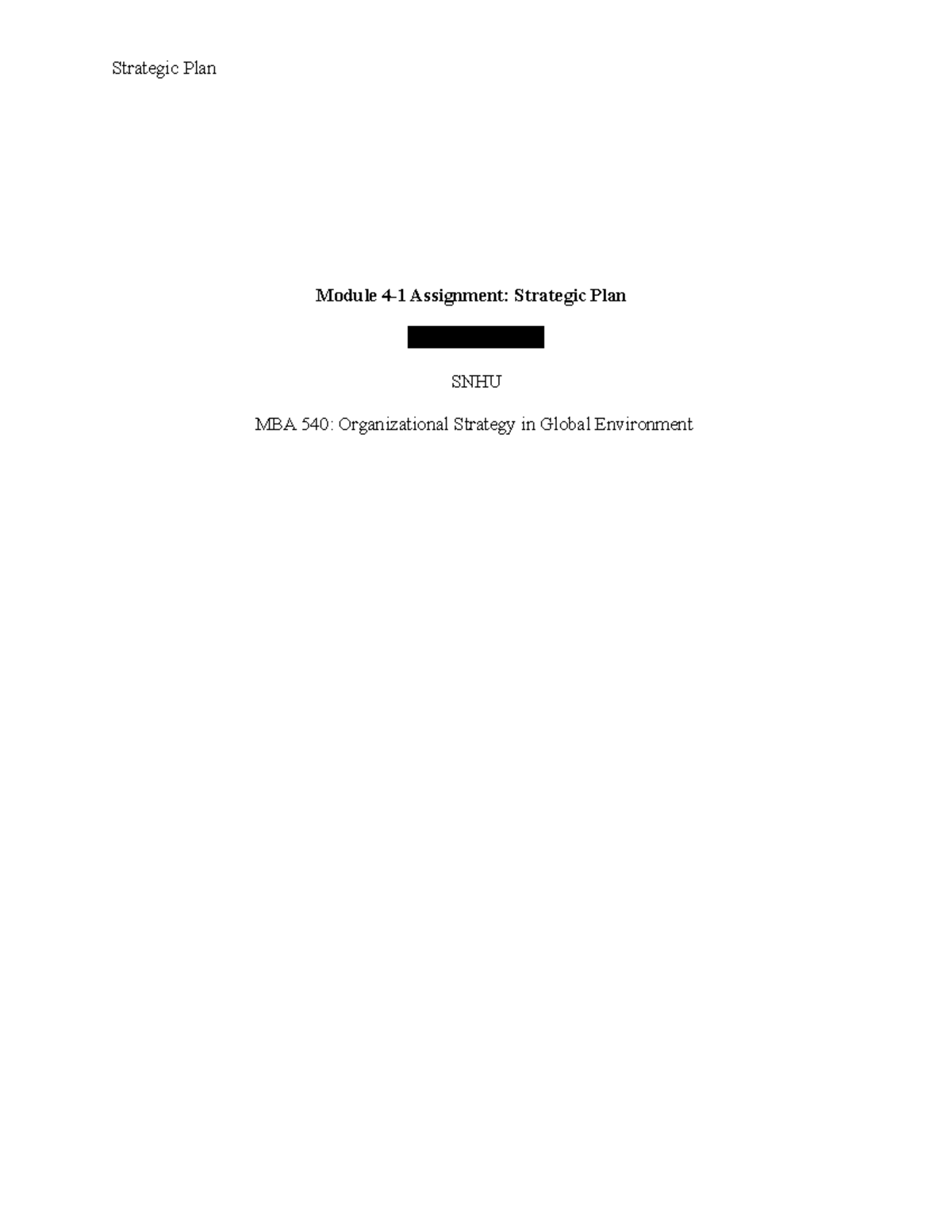 MBA 540: Module 4-1 Strategic Plan Paper and Analysis - Studocu