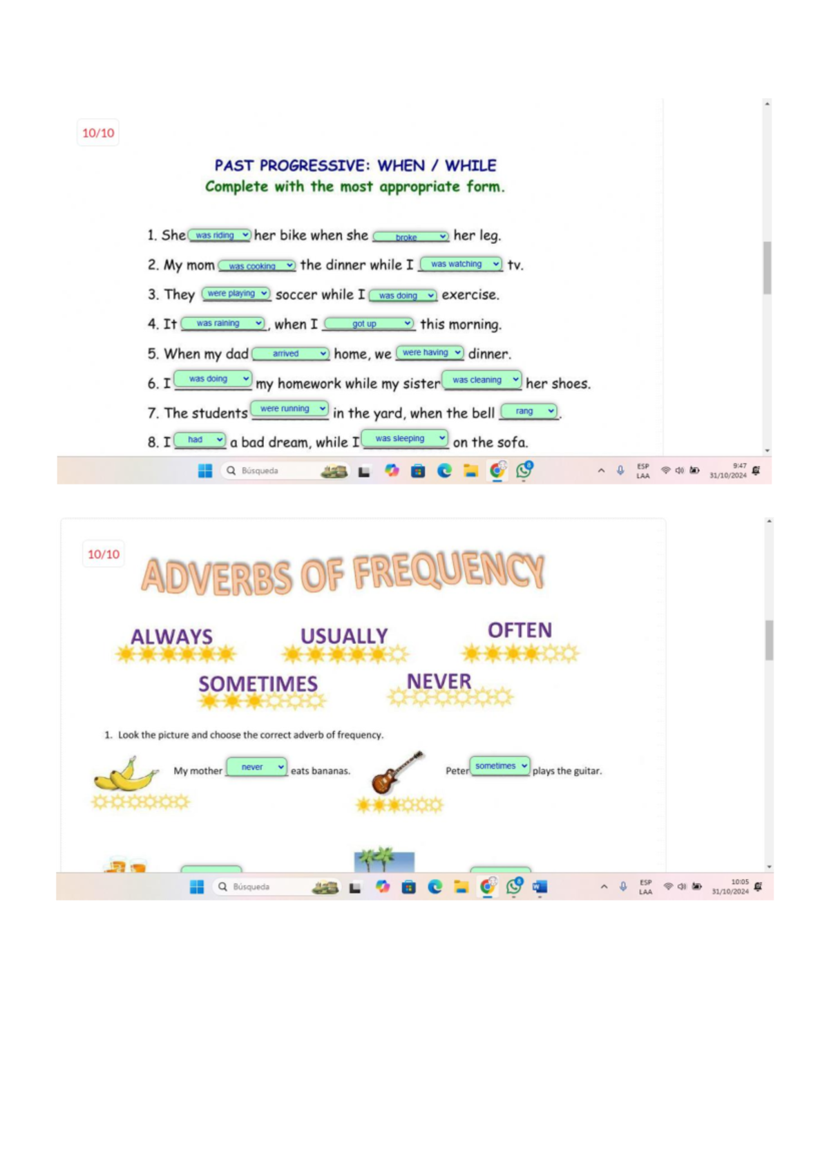 ESP 5: Live Worksheet on Past Progressive & Adverbs of Frequency - Studocu