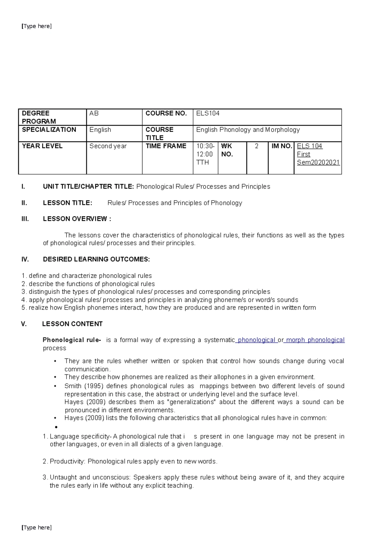 Semi-Detailed Lesson Plan: English 11 on Psycholinguistics - Studocu