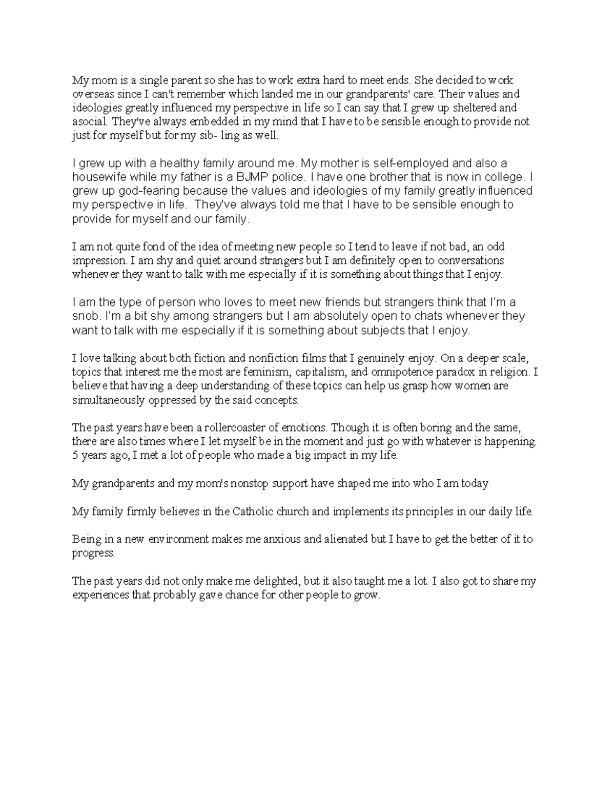 Personal Reflections on Family Values and Growth: A Journey - Studocu