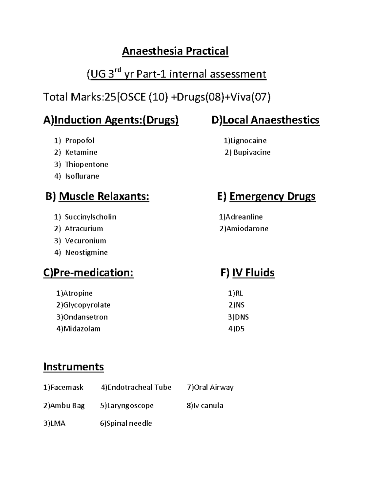 UG 3rd Yr Anaesthesia Practical Exam Notes: Induction & Emergency Drugs ...