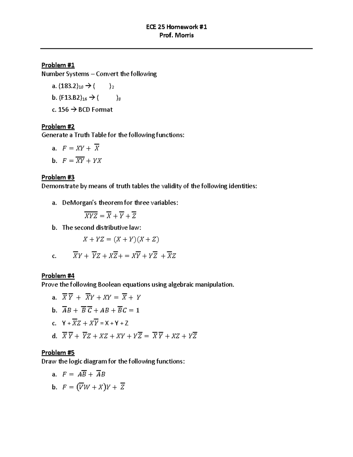 ECE25 HW1 - Homework on Number Systems and Boolean Algebra - Studocu