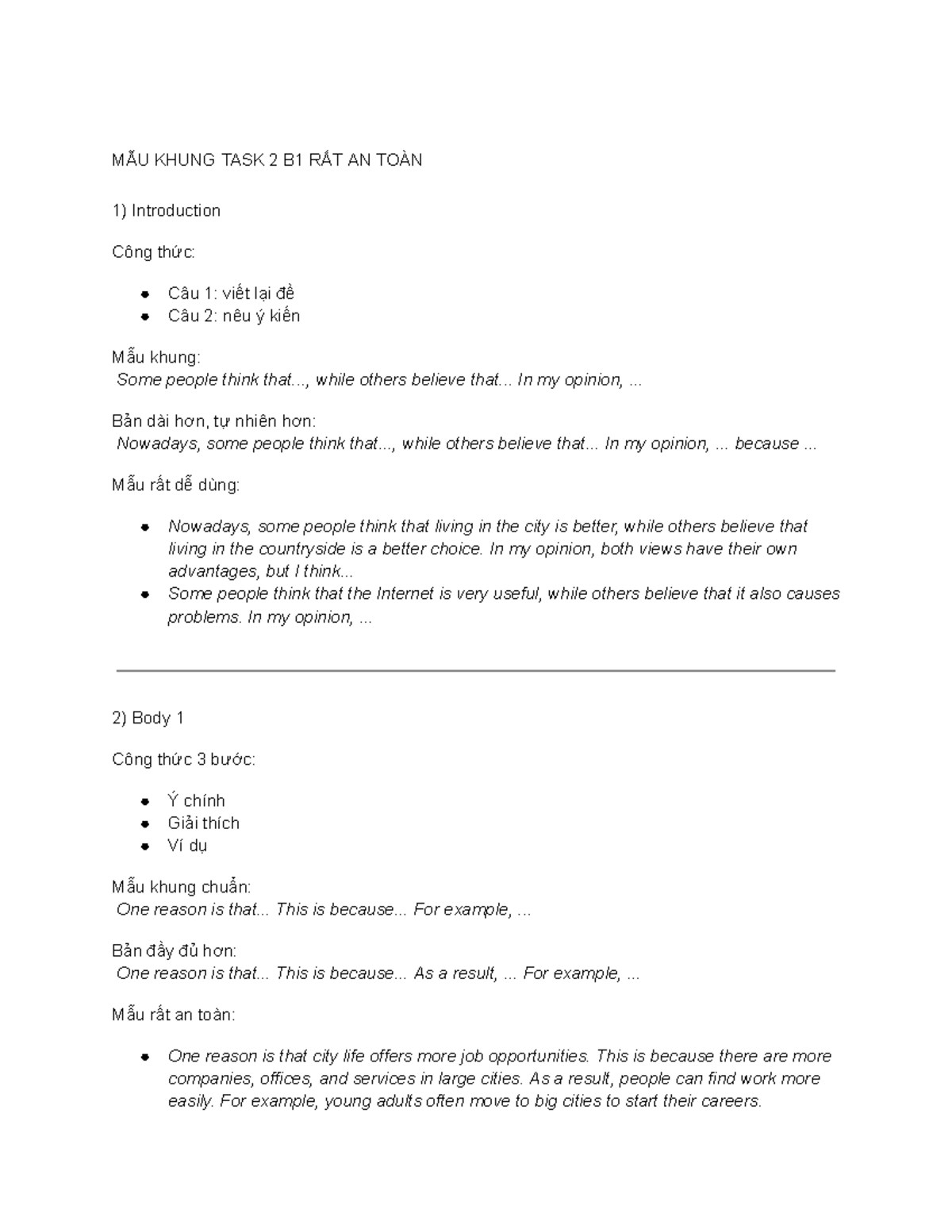 MẪU KHUNG TASK 2 B1: HƯỚNG DẪN VIẾT BÀI LUẬN AN TOÀN - Studocu