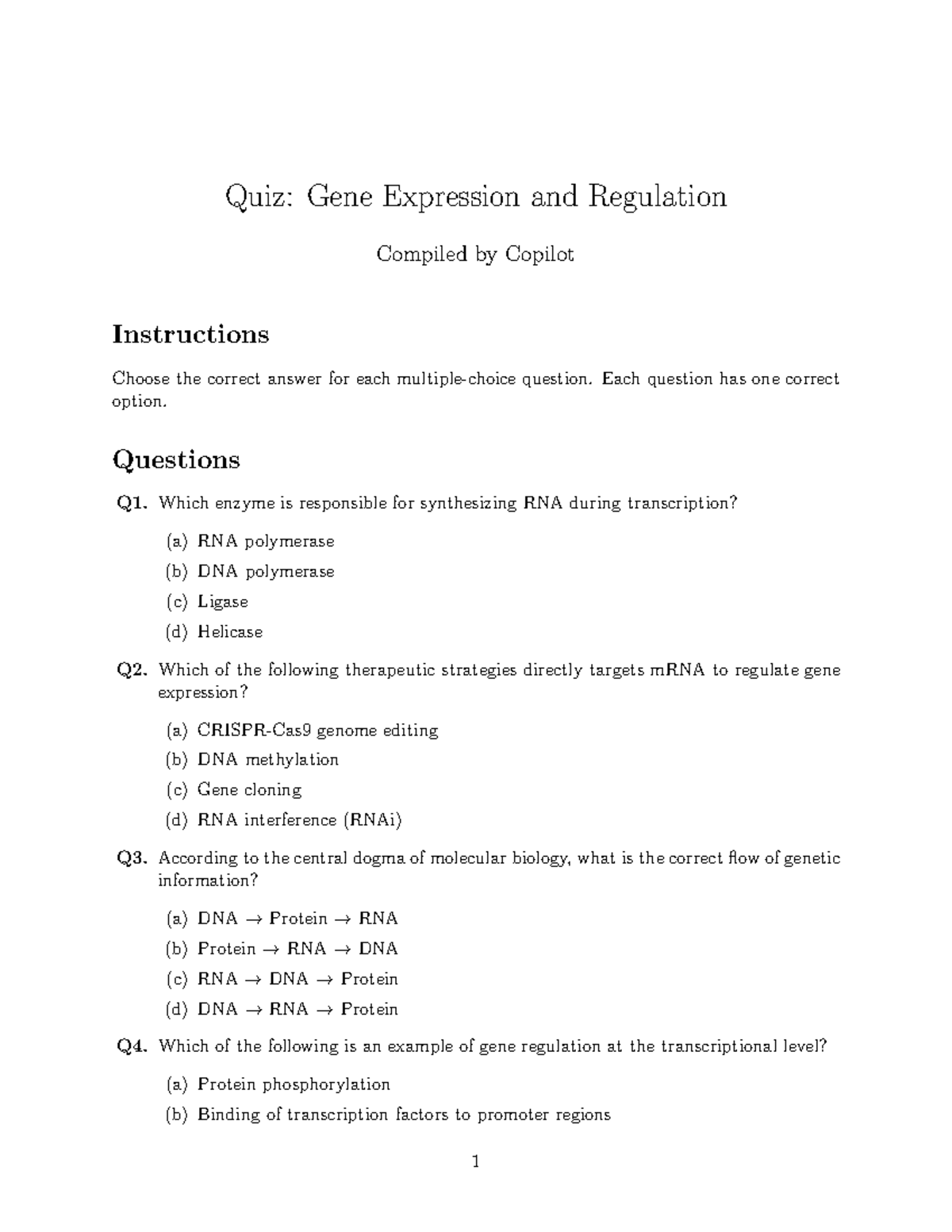 Quiz: Gene Expression & Regulation (BIO101) - Studocu