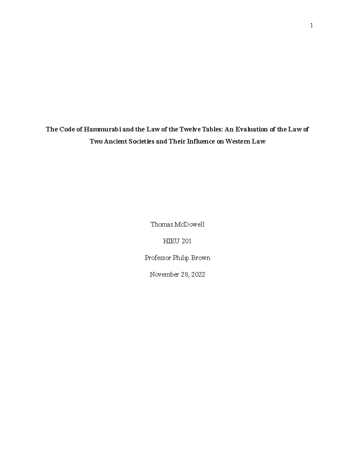 HIEU 201 Evaluative Essay: Hammurabi vs. Twelve Tables in Law - Studocu