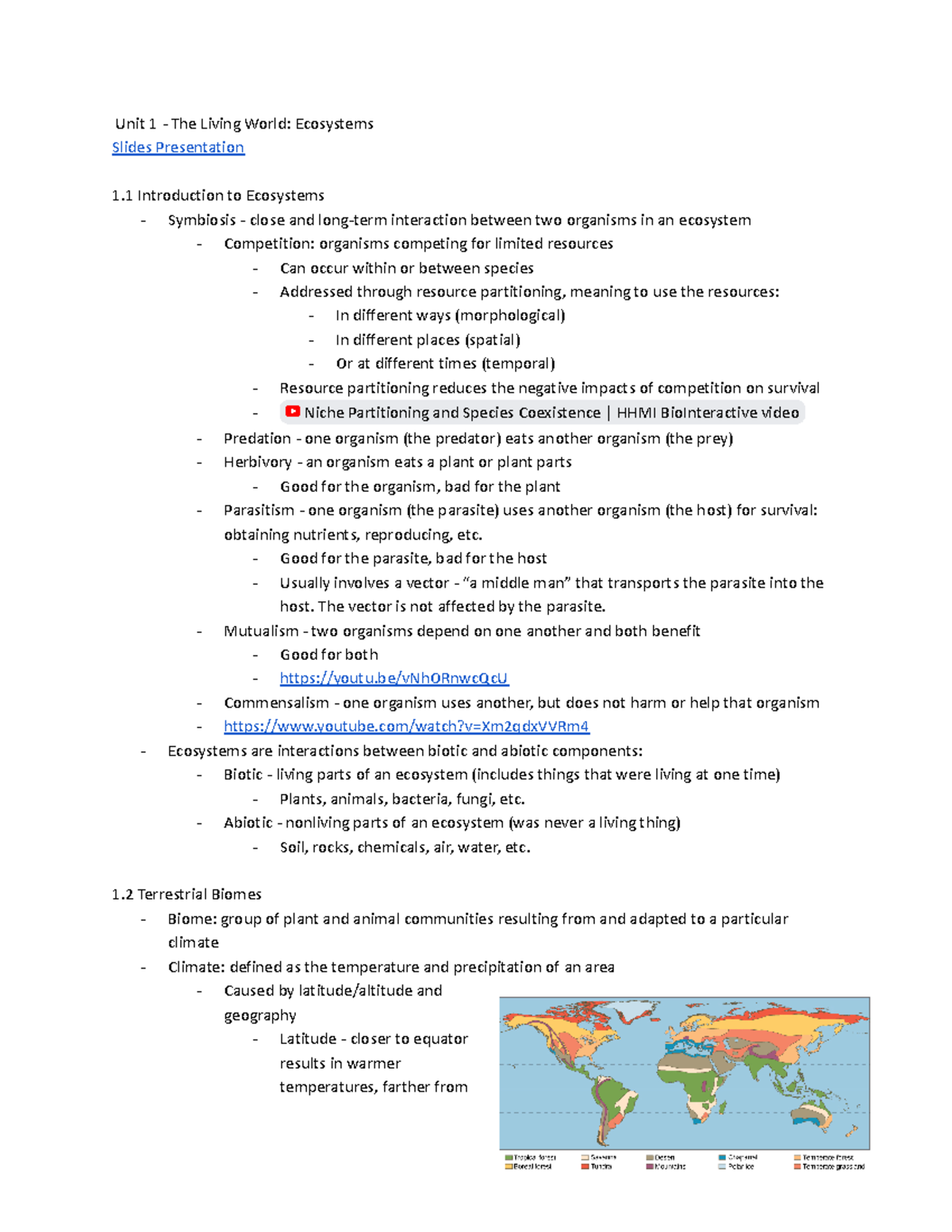APES Unit 1 Ecosystems Notes: Interactions & Biomes Overview - Studocu