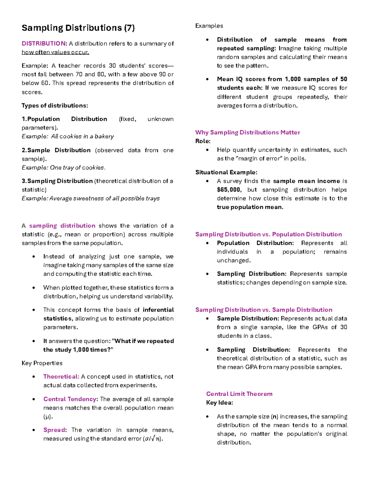 Stats- Final Exam Review: Sampling Distributions and Tests - Studocu