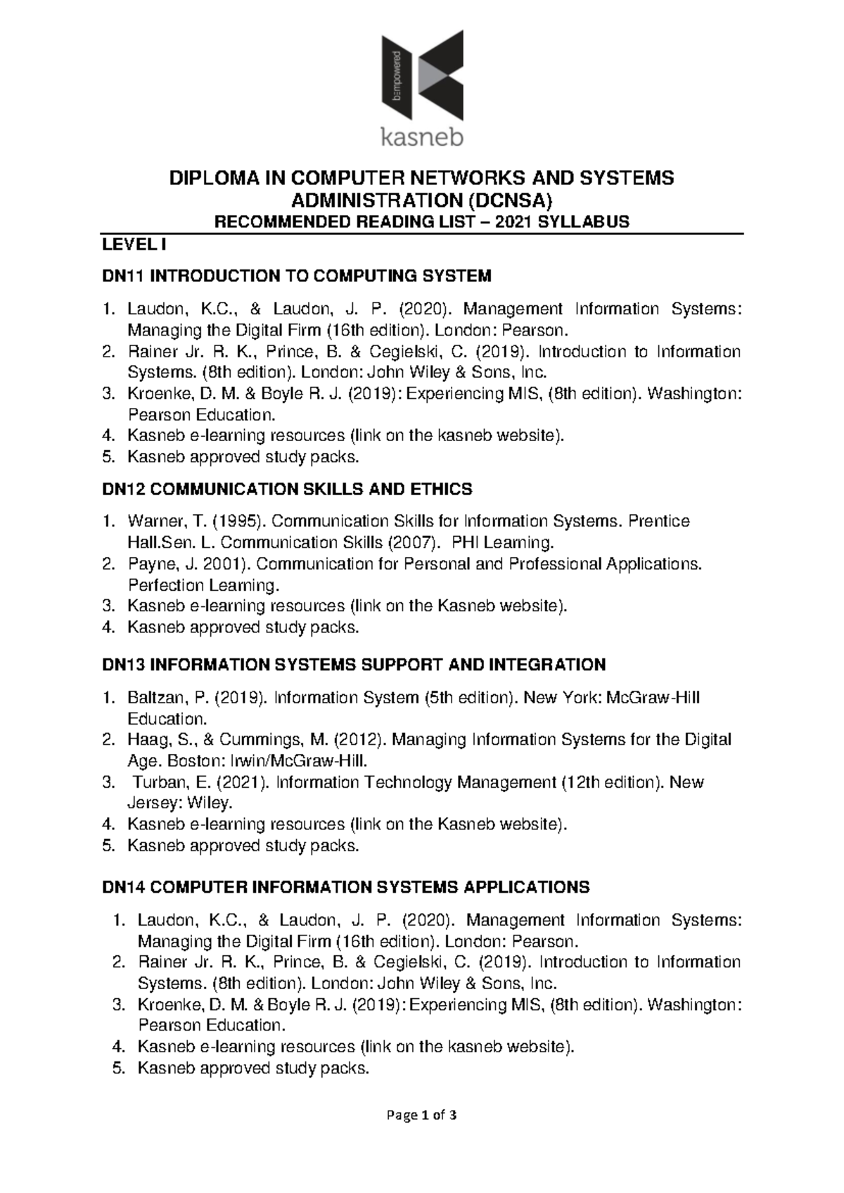 DCNSA Level I & II Recommended Reading List - 2021 Syllabus - Studocu