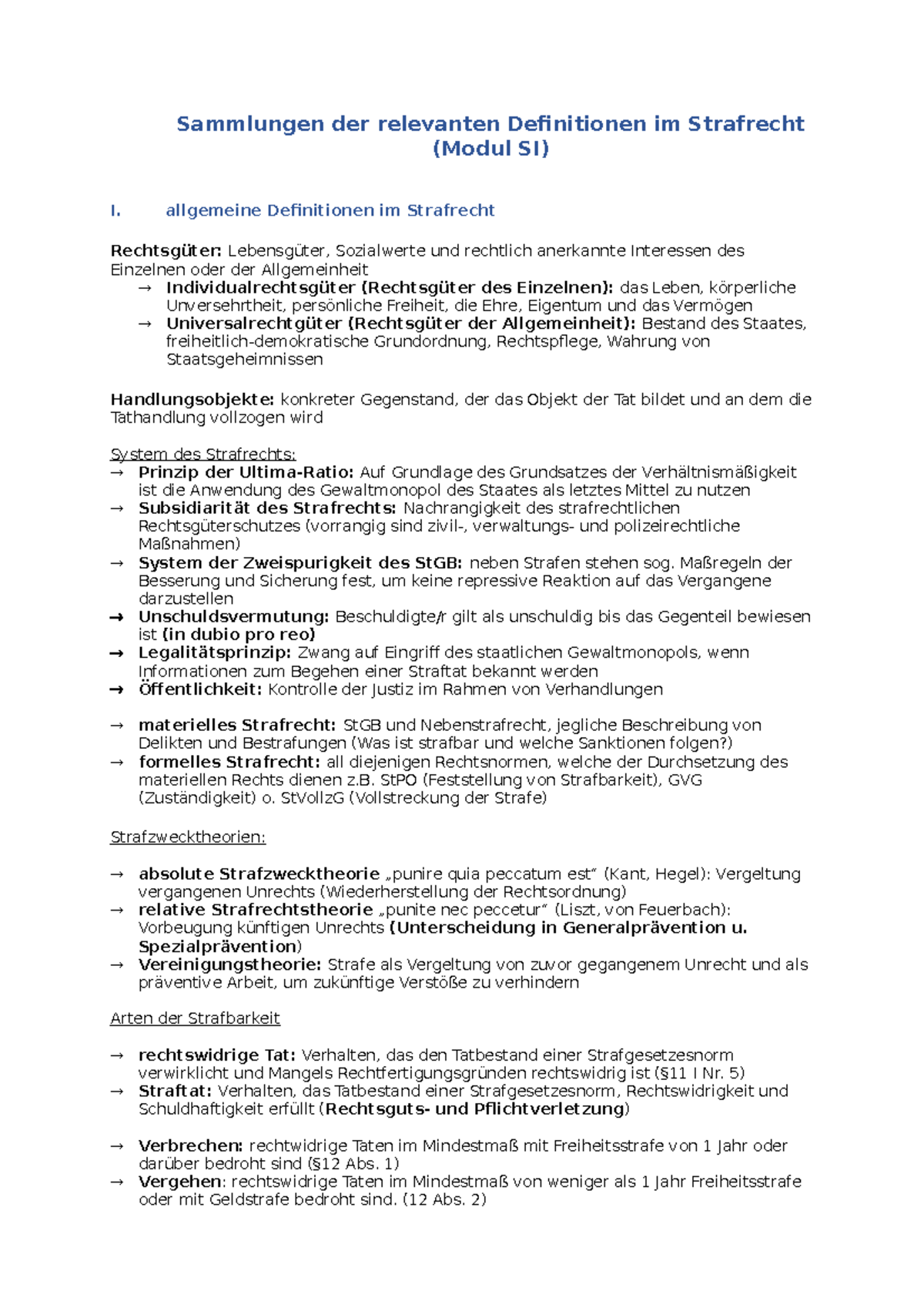 Definitionen im Strafrecht (Modul SI): Wichtige Begriffe & Konzepte ...
