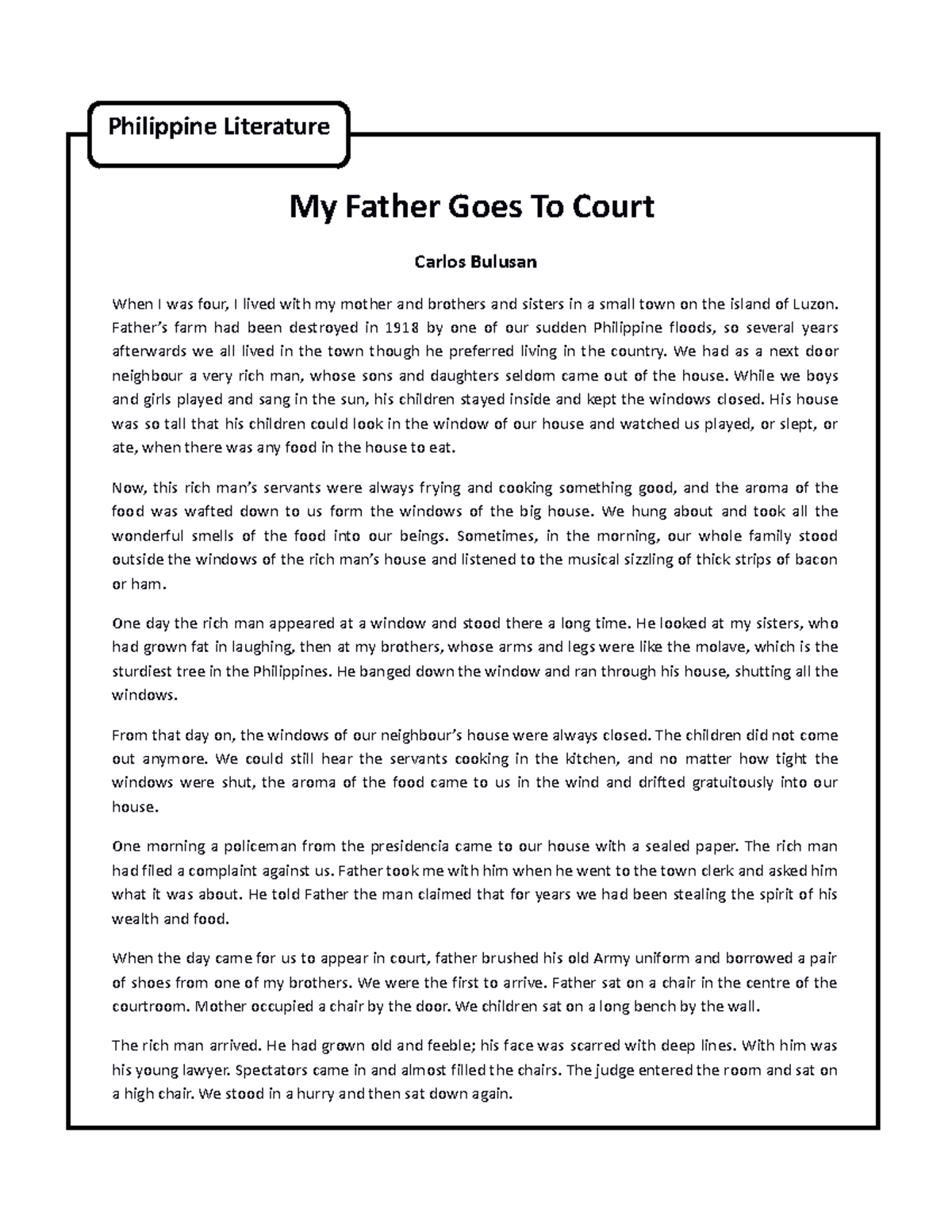 My Father Goes to Court - This is a short story in Philippine ...